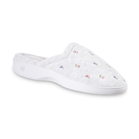 Isotoner Signature Womens Secret Sole Embroidered Clog Slippers - White