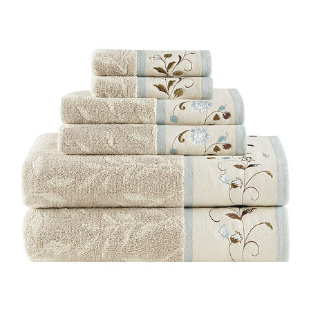 Madison Park Cotton 6-Pc. Embroidered Serene Jacquard Towel Set - Blue