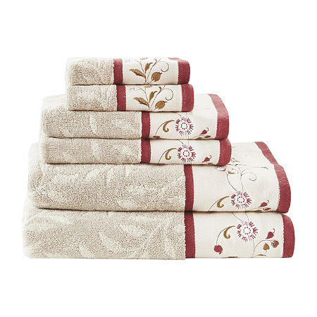 Madison Park Cotton 6-Pc. Embroidered Serene Jacquard Towel Set - Red