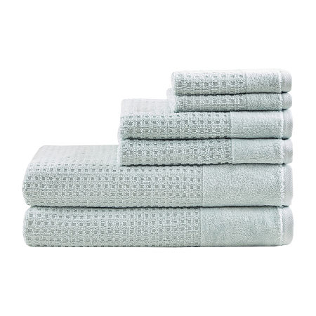 Madison Park Spa Waffle Jacquard Luxury Combed Cotton 6-Pc. Bath Towel Set - Aqua