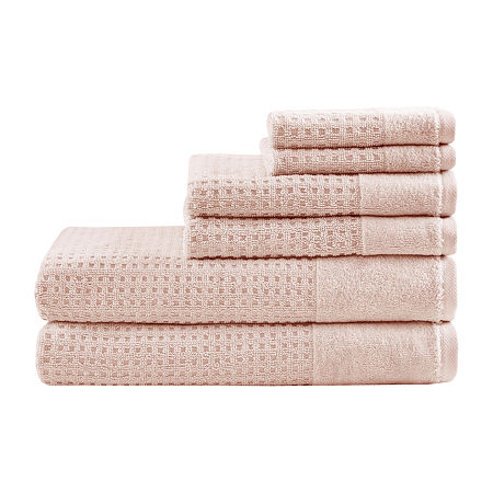 Madison Park Spa Waffle Jacquard Luxury Combed Cotton 6-Pc. Bath Towel Set - Pink