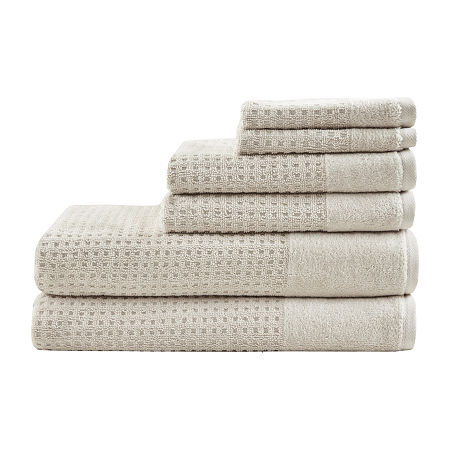 Madison Park Spa Waffle Jacquard Luxury Combed Cotton 6-Pc. Bath Towel Set - Taupe