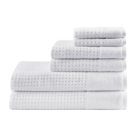 Madison Park Spa Waffle Jacquard Luxury Combed Cotton 6-Pc. Bath Towel Set - White