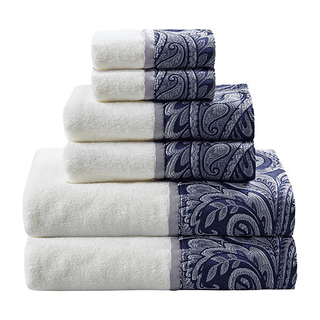 Madison Park Aubrey 6-Pc Jacquard Bath Towel Set - Navy