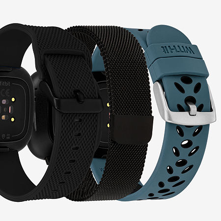 WITHit Stainless Steel Mesh Band and Silicone Band 3-Pack designed for the Fitbit Versa 3 & 4 and Sense & Sense 2 - Black  Bluestone