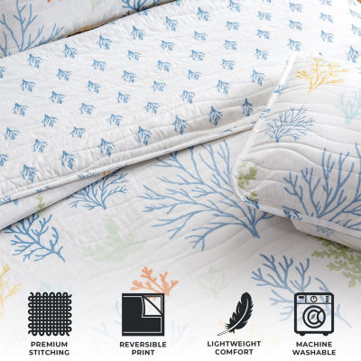 Linery Pastel Coral Pattern Reversible Quilt Set EC700804, Color ...