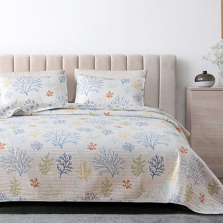 Click here for Linery Pastel Coral Pattern Reversible Quilt Set... prices
