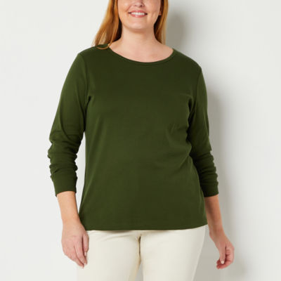 St. John's Bay Womens Plus Crew Neck Long Sleeve T-Shirt