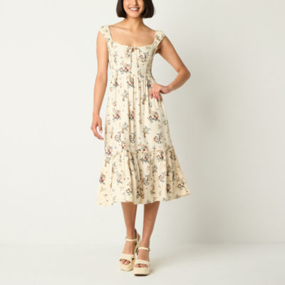 Arizona Womens Short Sleeve Floral Midi Peasant Dress Juniors - JCPenney