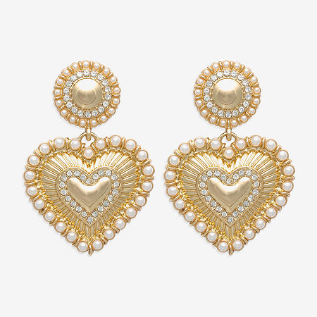 Click here for Bijoux Bar Gold Tone Womens Glass Heart Drop Earri... prices