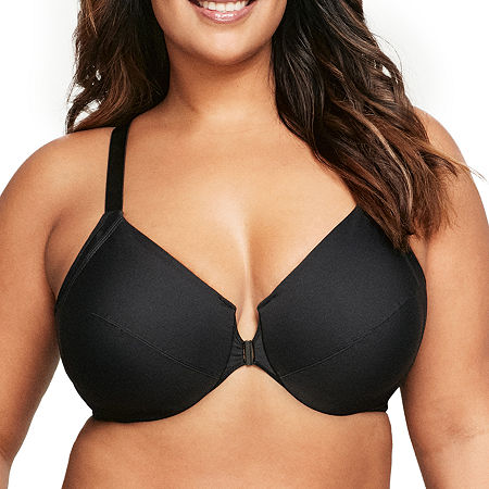 Glamorise Womens Plus Size Front Close Wonder Wire Bra with Smoothing Back 1247 - Black