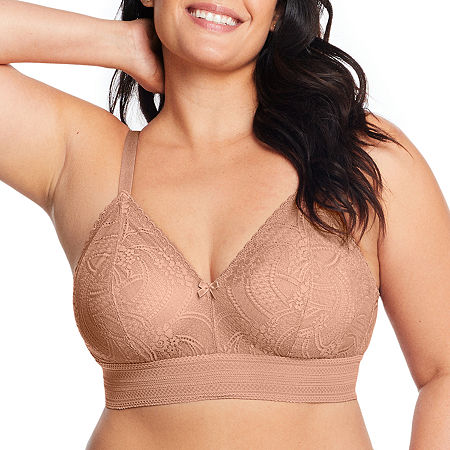 Glamorise Plus Size Full Figure Bramour Gramercy Luxe Lace Wireless Bralette 7012 - Cappuccino