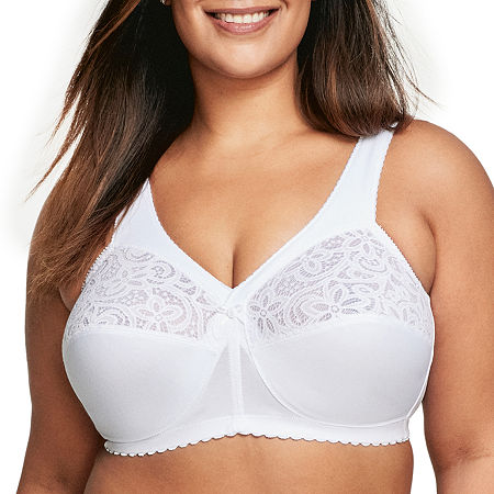 Womens Full Figure Plus Size MagicLift Cotton Wirefree Support Bra 1001 - White