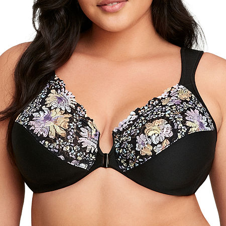 Womens Full Figure Plus Size Wonderwire Front Close Bra 1245 - Floral Print