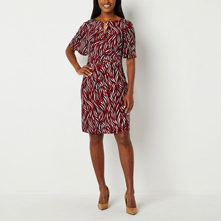 Black Label by Evan-Picone Womens Short Sleeve Waves Sheath Dress  4  Red