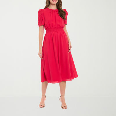 London Times Womens Short Sleeve Midi Fit + Flare Dress, Color: Rose ...