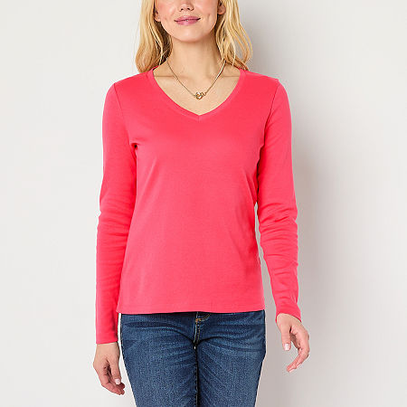 Click here for St. Johns Bay Womens V Neck Long Sleeve Tall T-Shi... prices