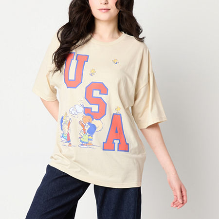 Click here for Peanuts Usa Oversized Tee Womens Juniors Crew Neck... prices