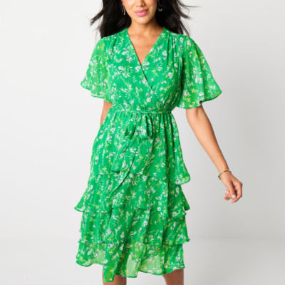 Studio 1 Womens Short Sleeve Floral Midi Fit + Flare Dress, Color ...