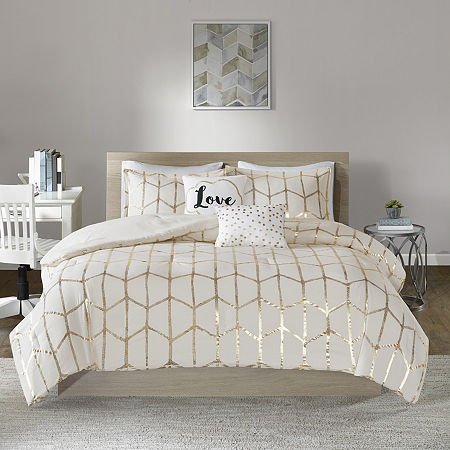 Intelligent Design Raina Metallic 4-Pc. Comforter Set  Twin/Twin Xl - Ivory/gold