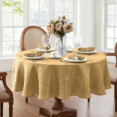 Elrene Caiden Elegance Damask Tablecloth - 90 Round - Gold