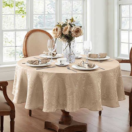 Elrene Caiden Elegance Damask Tablecloth - 60 x 84 Oval - Taupe
