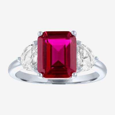 Womens Lab Created Red Ruby Sterling Silver Side Stone Cocktail Ring ...