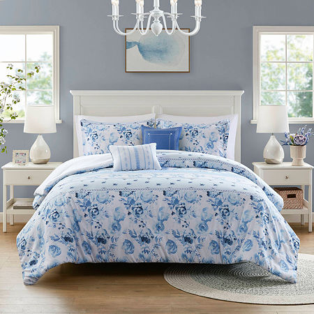 Intelligent Design Christa Floral Striped 5-Pc. Comforter Set  Full/Queen - Blue