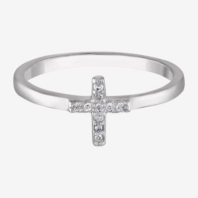 Girls White Diamond Sterling Silver Cross Delicate Cocktail Ring - JCPenney