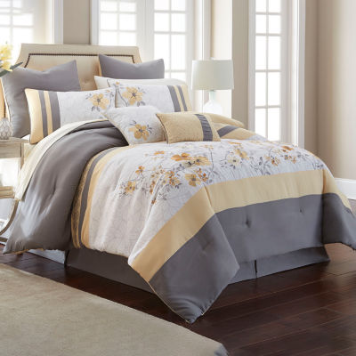Stratford Park Avery 12-pc. Floral Midweight Comforter Set, Color: Grey ...