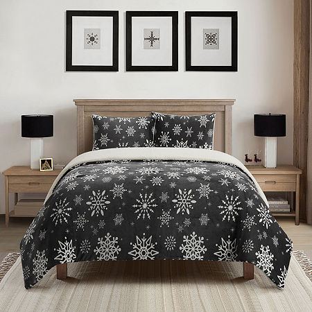 Stratford Park Flakes Sherpa 3-Pc. Comforter Set  King - Black White