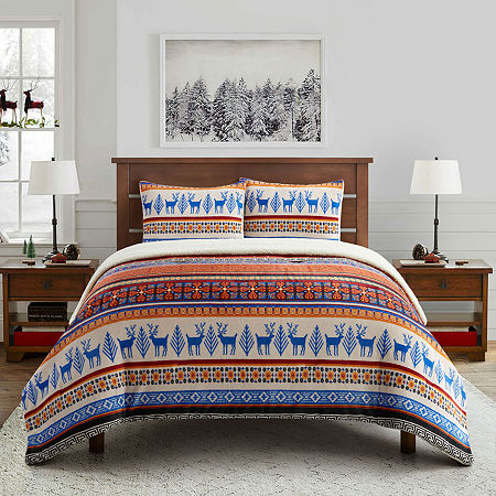 Closeout! Stratford Park Noelle Sherpa 3-Pc. Comforter Set  King - Red Blue