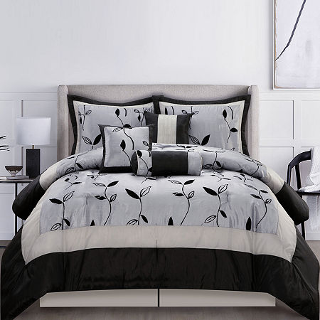 Closeout! Stratford Park Passion Leaves 7-Pc. Comforter Set  Queen - Silver