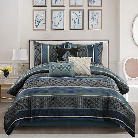 Stratford Park Tefia Jacquard Damask 7-Pc. Comforter Set  King - Blue