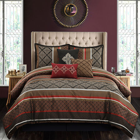 Stratford Park Tefia Jacquard Damask 7-Pc. Comforter Set  California King - Red