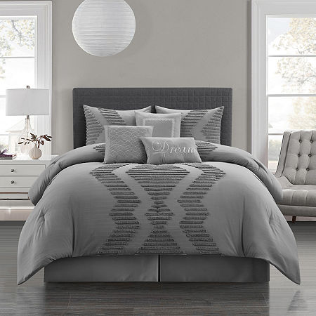 Stratford Park Galatea Tufted Embroidery 7-Pc. Comforter Set  Queen - Grey
