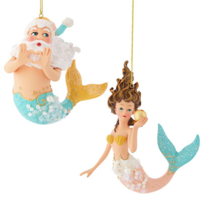 North Pole Trading Co. Santa And Mermaid Christmas Ornament, Color ...