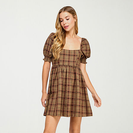 Click here for City Triangle Womens Juniors Short Sleeve Plaid Fi... prices