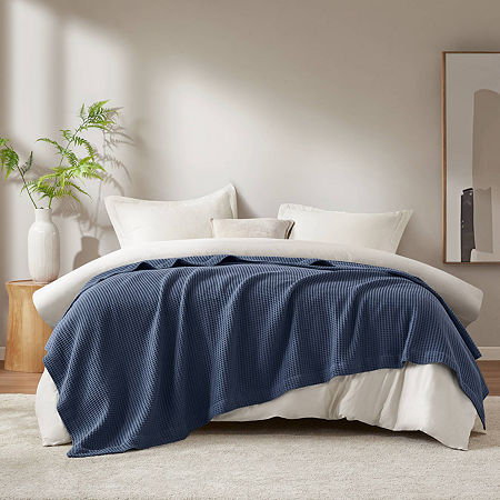 Madison Park Waffle Weave Cotton Blanket  Full/Queen - Indigo