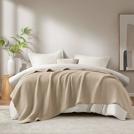 Madison Park Waffle Weave Cotton Blanket  King - Khaki