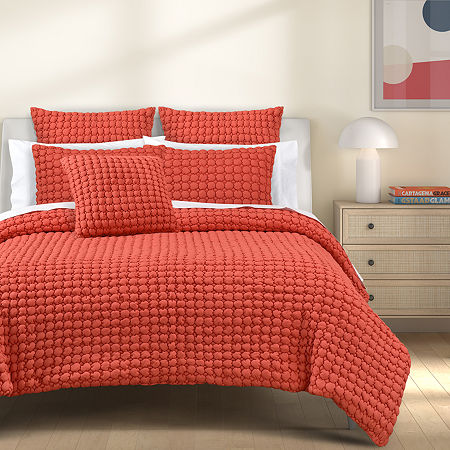 J by J Queen Bold Cloud Puff 3-Pc. Quilt Set  King/California King - Melon