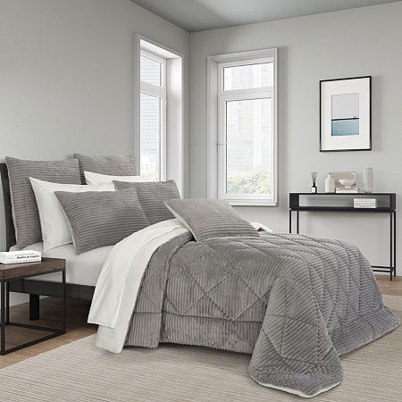 J Queen New York Everett Plush 3-Pc. Comforter Set  King/California King - Light Gray