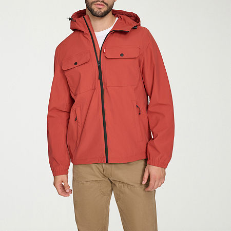 Levis Mens Water Resistant Wind Resistant Hooded Midweight Raincoat  Medium  Red