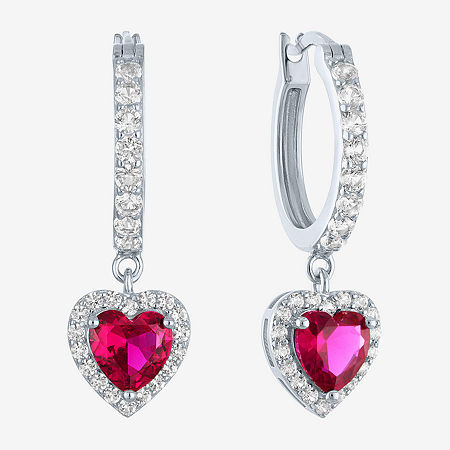 Click here for Lab Created Gemstone Sterling Silver Heart Drop Ea... prices