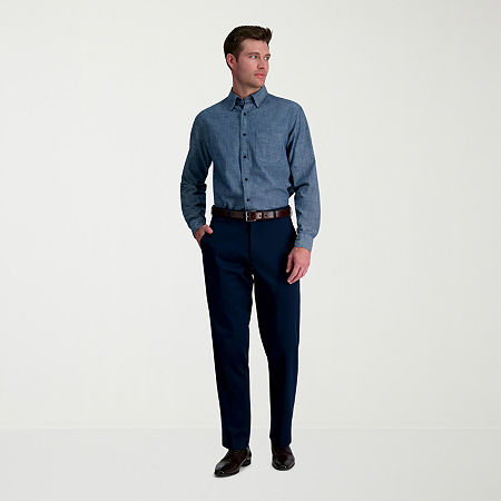 Haggar Wrinkle Free Performance Khaki Mens Classic Fit Flat Front Pant  34 31  Blue