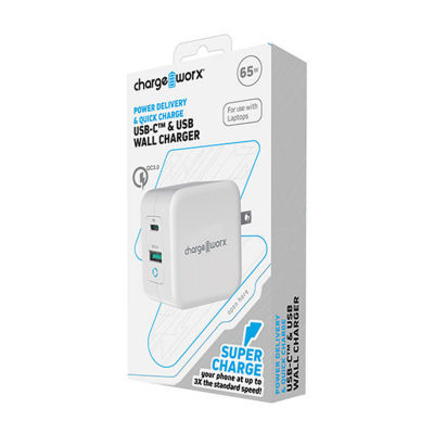 Chargeworx 65W Gan 1 Type-C 1 Qc3.0 Charger CHA-CX3029WH, Color: White ...