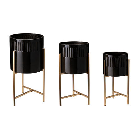 Click here for Glitzhome Set Of 3 Glossy Black Metal Planter Stan... prices