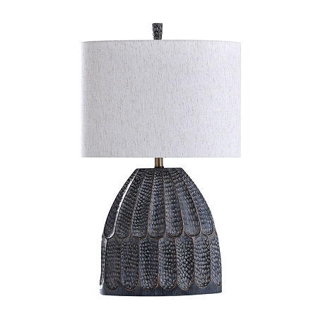 Transitional Black Hammered Texture Molded Table Lamp - White