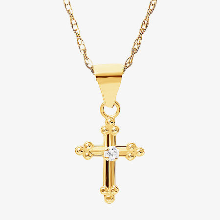 Click here for Girls 14K Gold Cross 15 Inch Pendant Necklace  One... prices