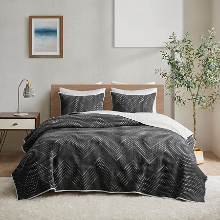 Ink+Ivy Pomona Boho Chevron 3-Pc. Quilt Set  Full/Queen - Black